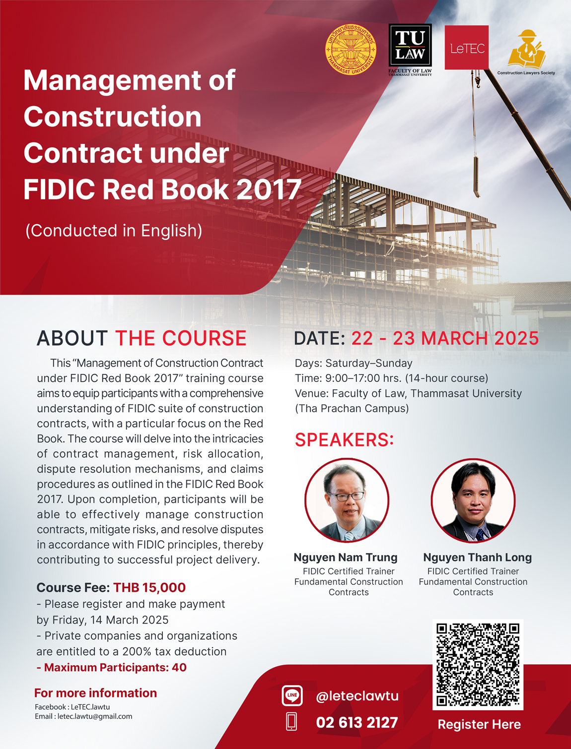 Management of Construction Contract under FIDIC Red Book 2017 training course – LeTEC